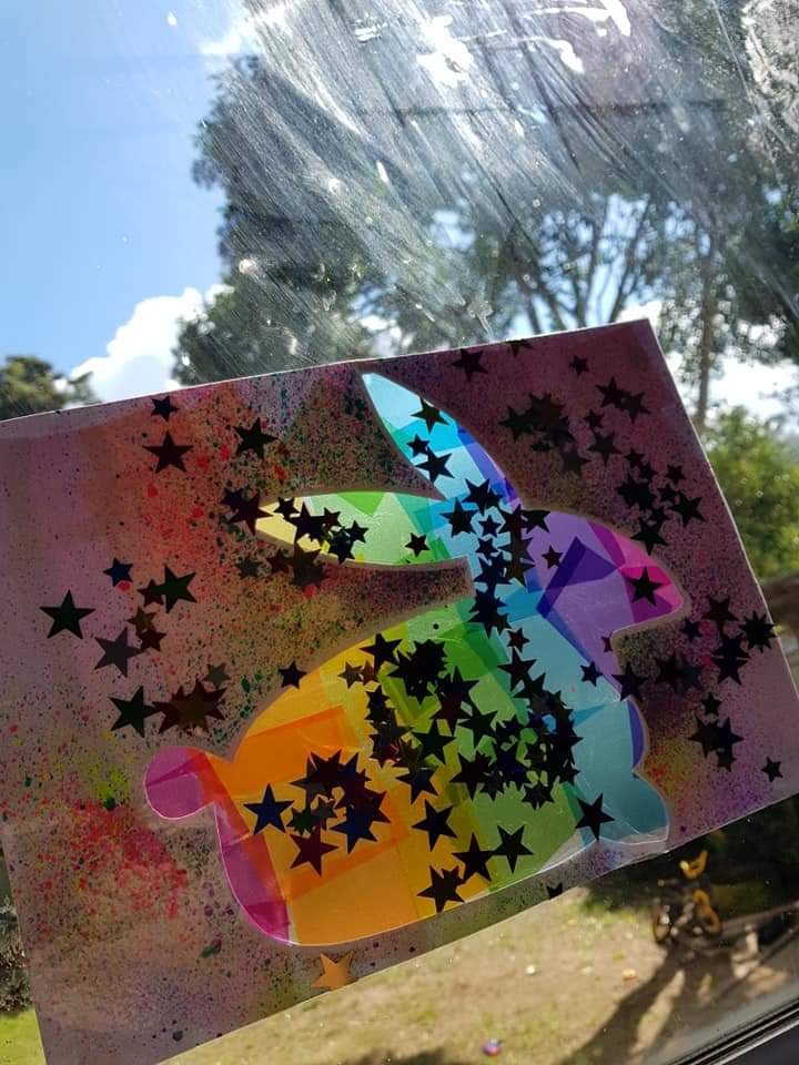 Rainbow cellophane bunny – Ema Lou kids art craft