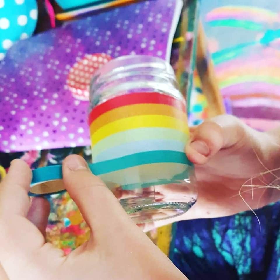 Washi tape rainbow jars – Ema Lou kids art craft