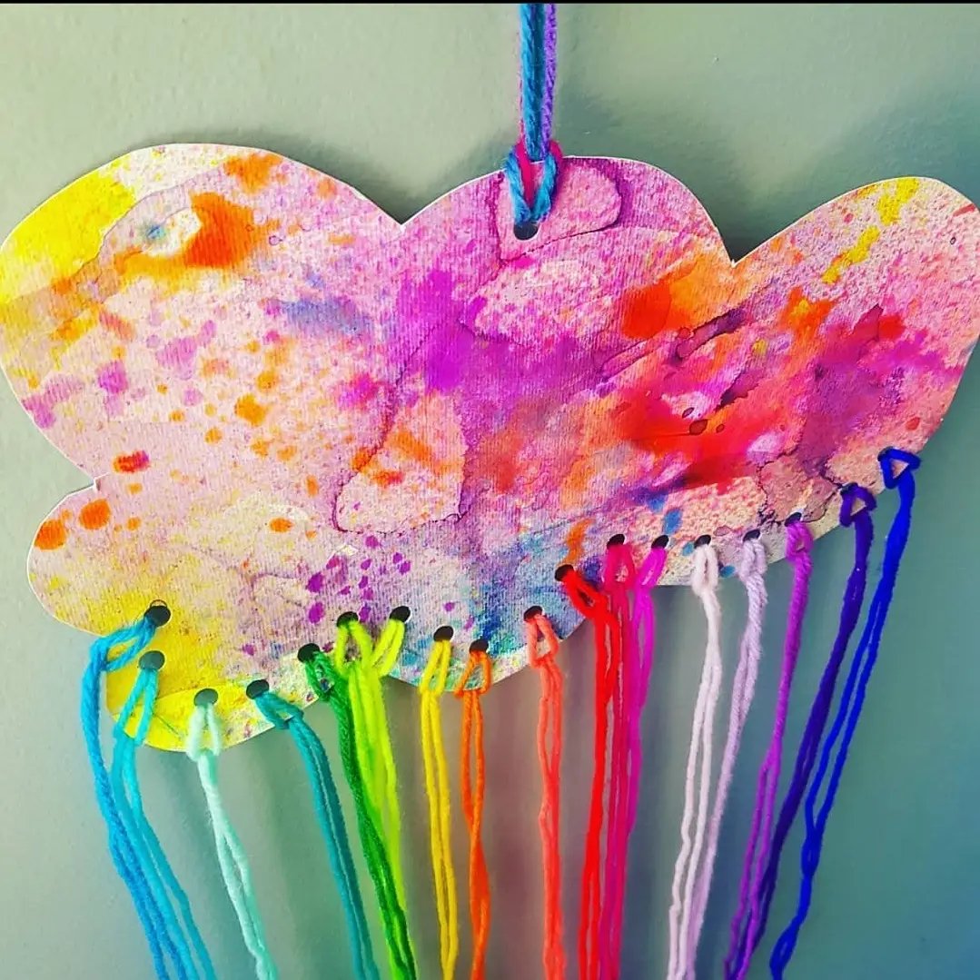 Watercolour & rainbow wool mobiles – Ema Lou kids art craft