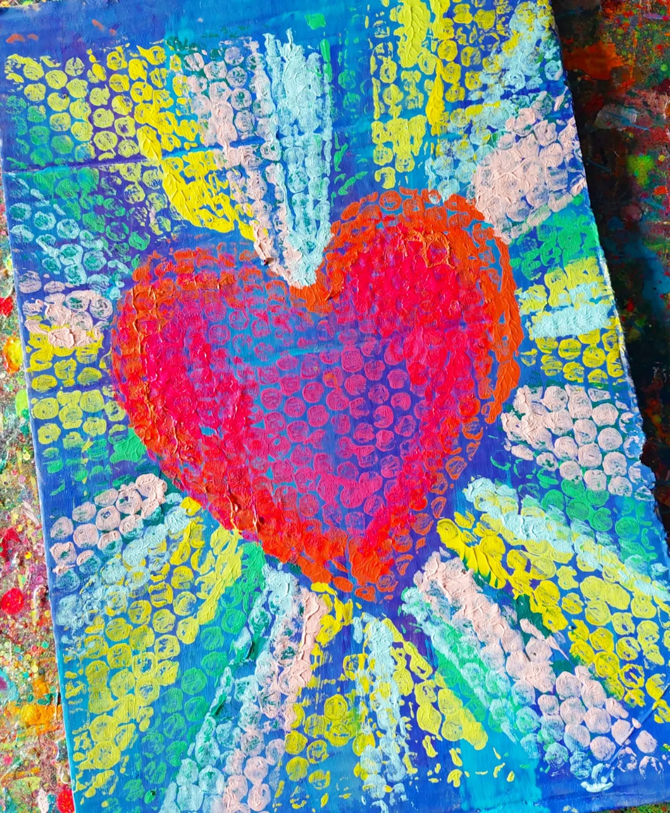 Bubble wrap heart print – Ema Lou kids art craft