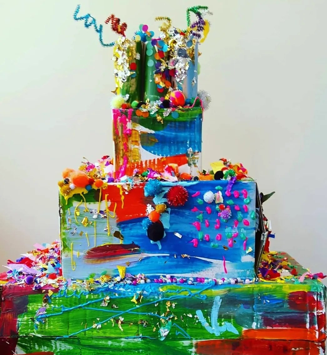 Giant cardboard party cake – Ema Lou kids art craft