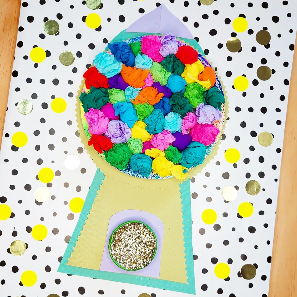 Crepe paper & cardboard gumball machine – Ema Lou kids art craft